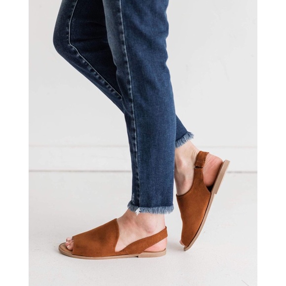 Shoes | Brown Open Toe Slingback Flat Sandals | Poshmark